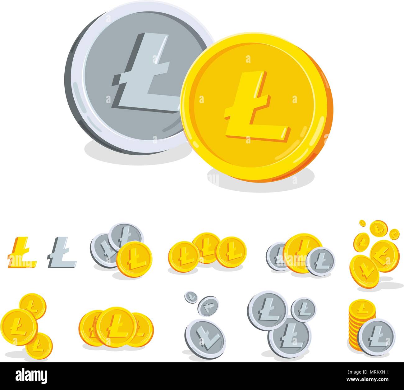litecoin. 2D cartoon bit coin. Digital currency. Cryptocurrency. Golden ...
