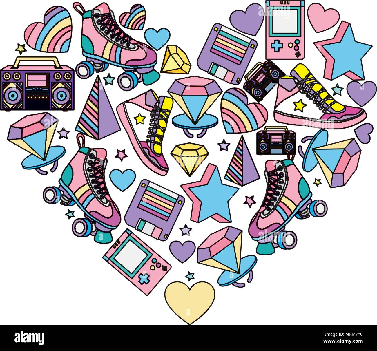 color old retro things decoration inside art heart Stock Vector Image ...