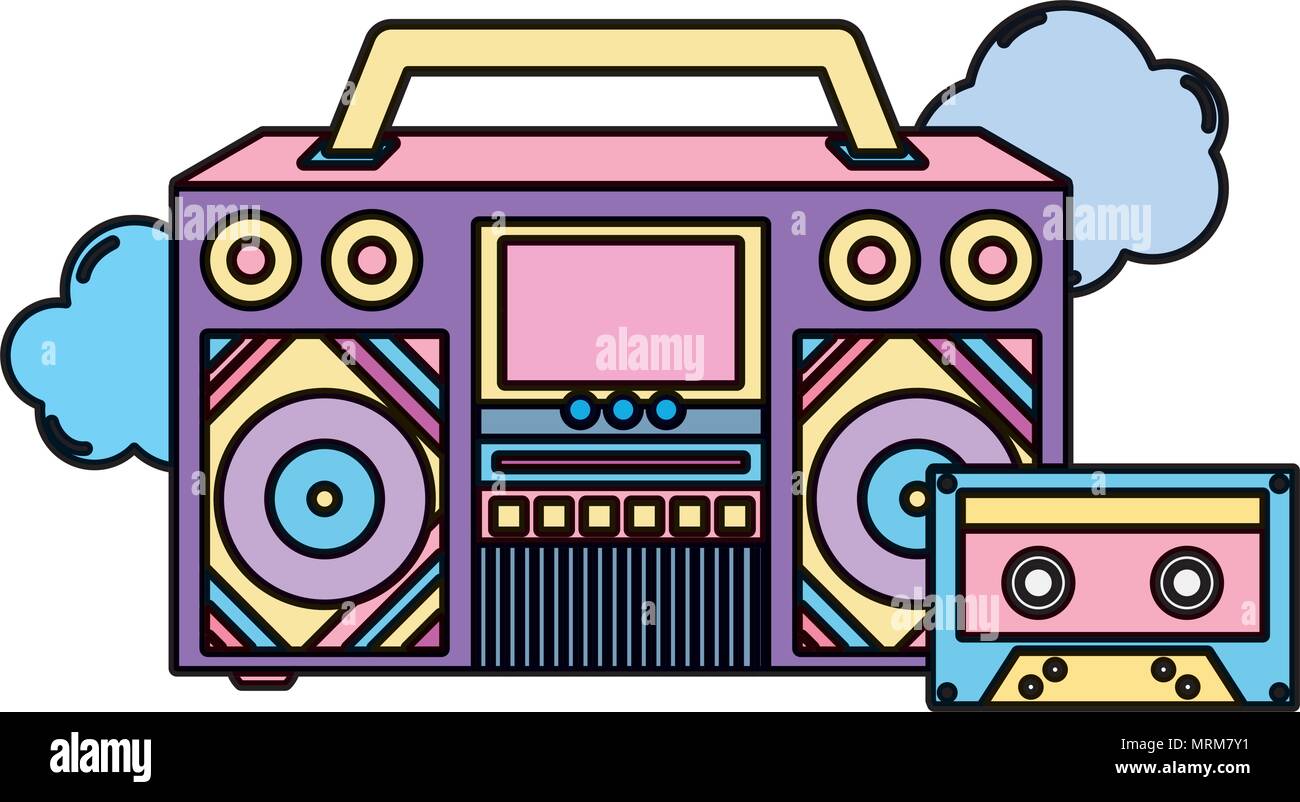 color retro radio technology with cassette and clouds Stock Vector ...
