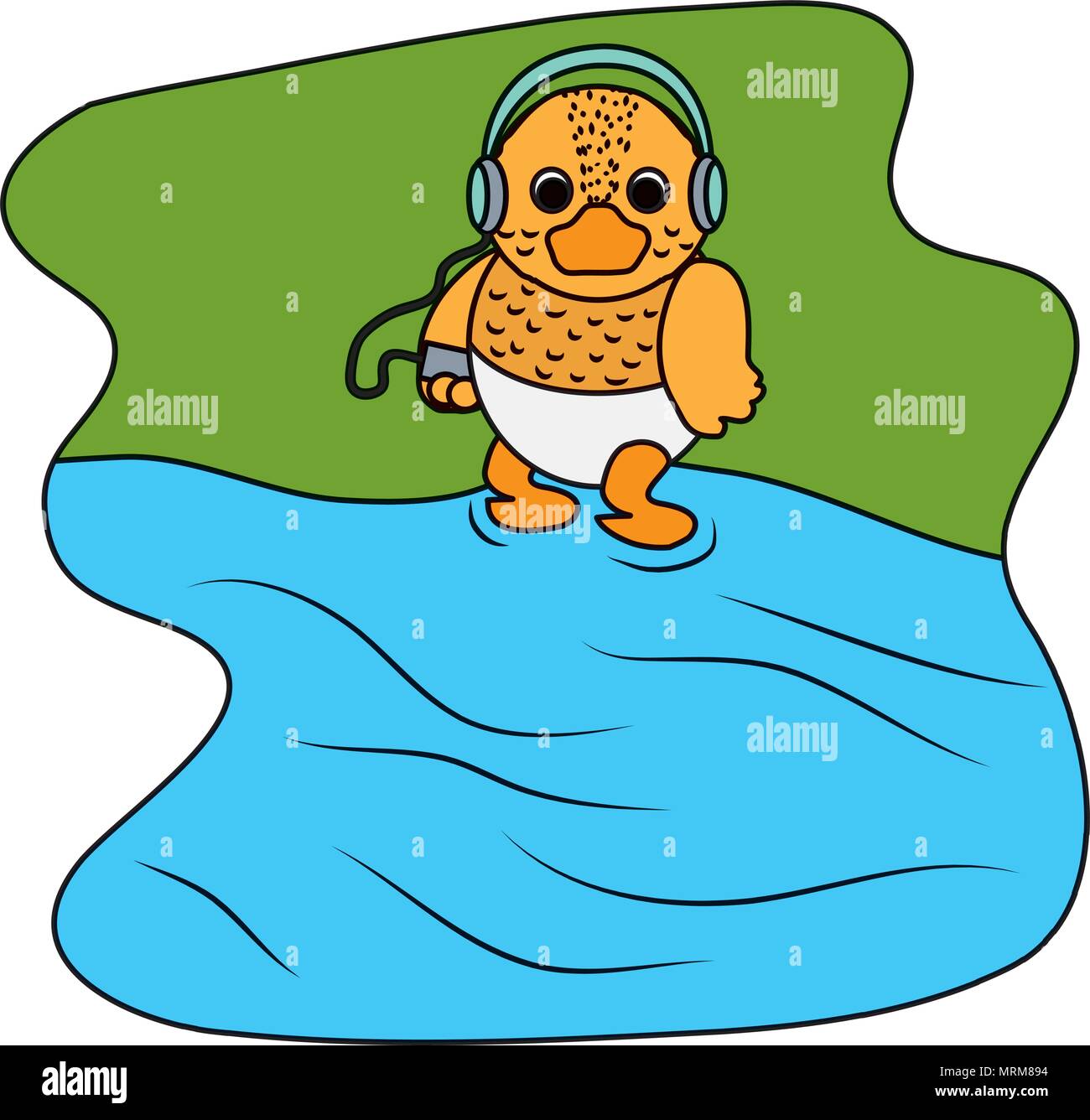 color baby duck animal with diaper and headphone Stock Vector Image ...