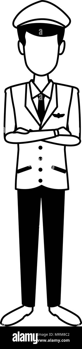 Airliner commercial pilot cartoon in black and white Stock Vector Image ...