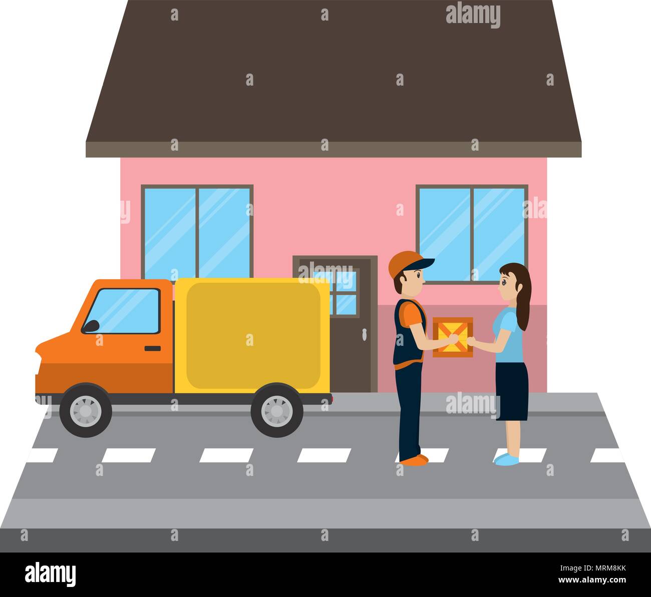 Woman receiving delivery front door Stock Vector Images - Alamy