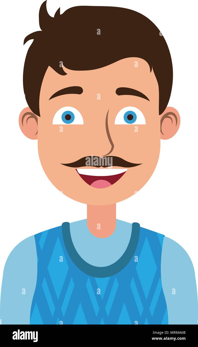 Young man mustache in blue Stock Vector Images - Alamy