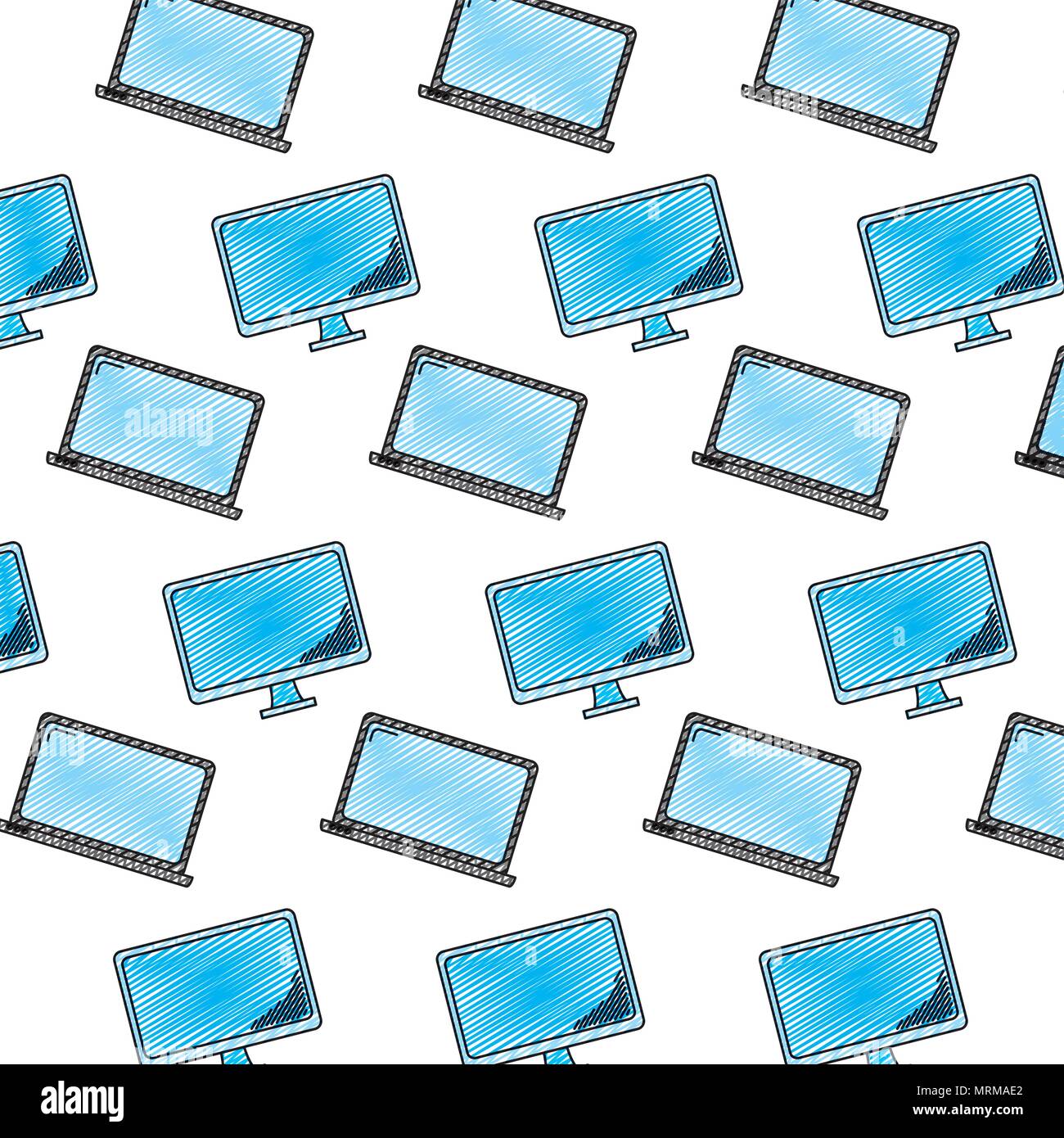 doodle electronic computer and laptop technology background Stock ...