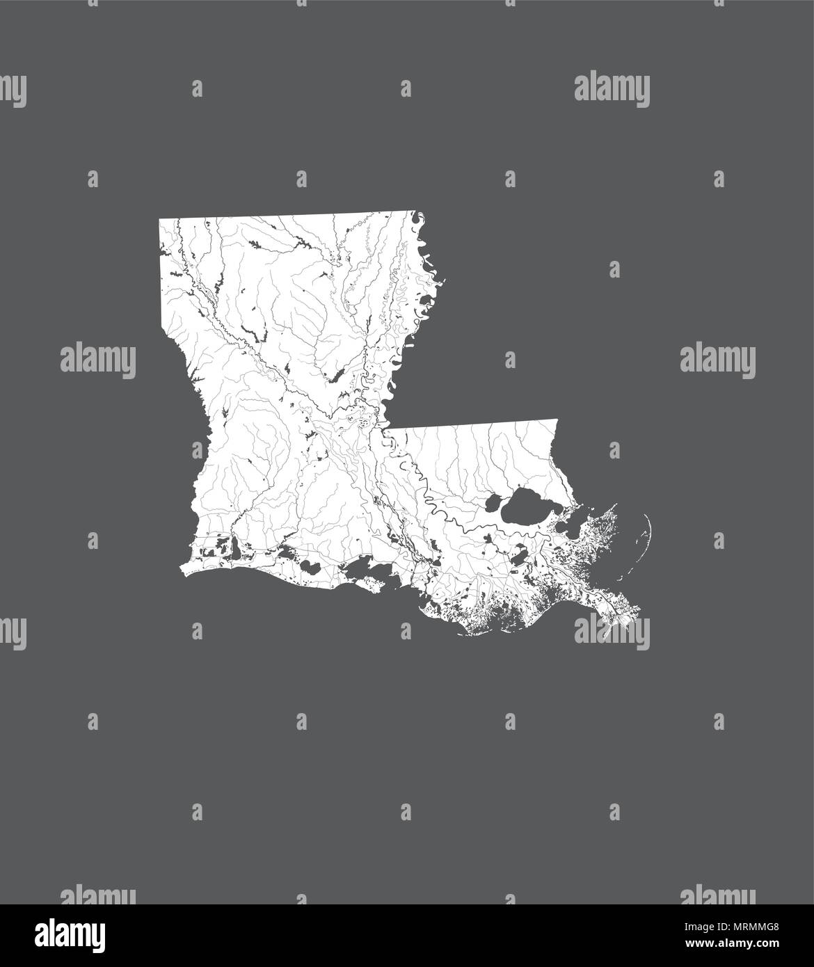 U.S. states - map of Louisiana. Hand made. Rivers and lakes are shown ...