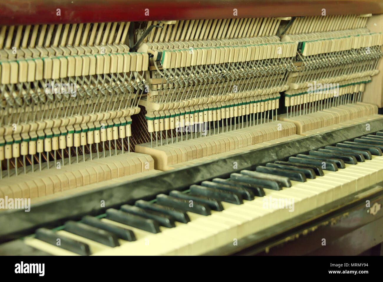 repair old piano, keys and hammers close-up, in disassembled form Stock ...