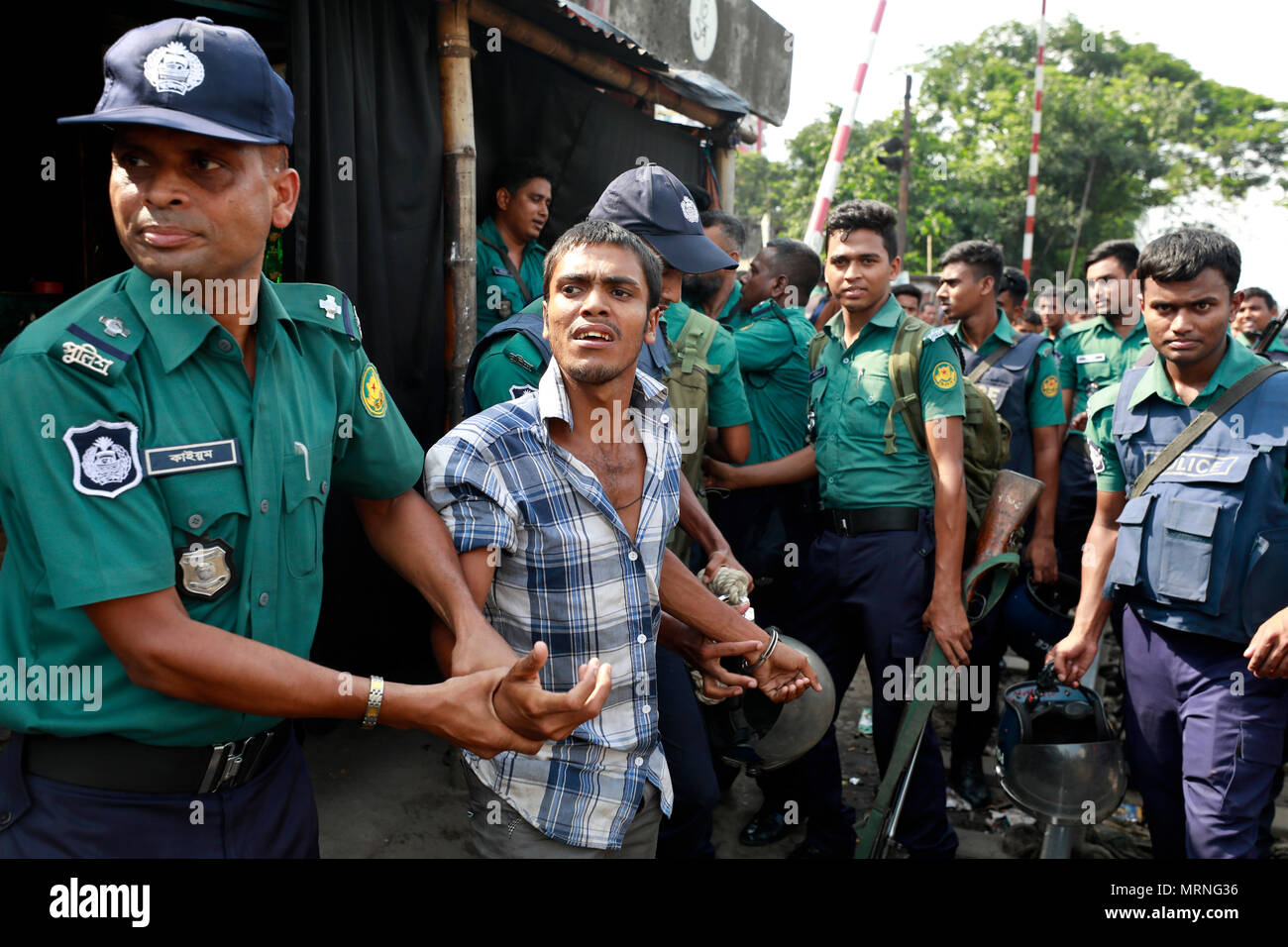 Dhaka, Bangladesh - May 27, 2018: Several suspects were detained during a police anti-drug ...