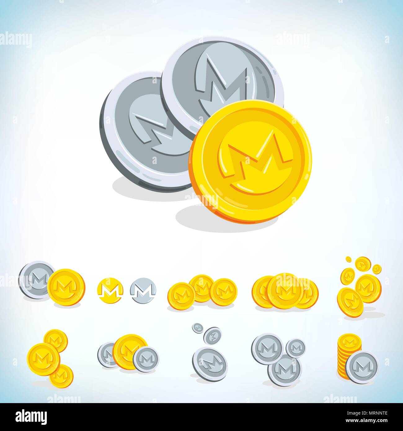 monero. 2D cartoon bit coin. Digital currency. Cryptocurrency. Golden ...
