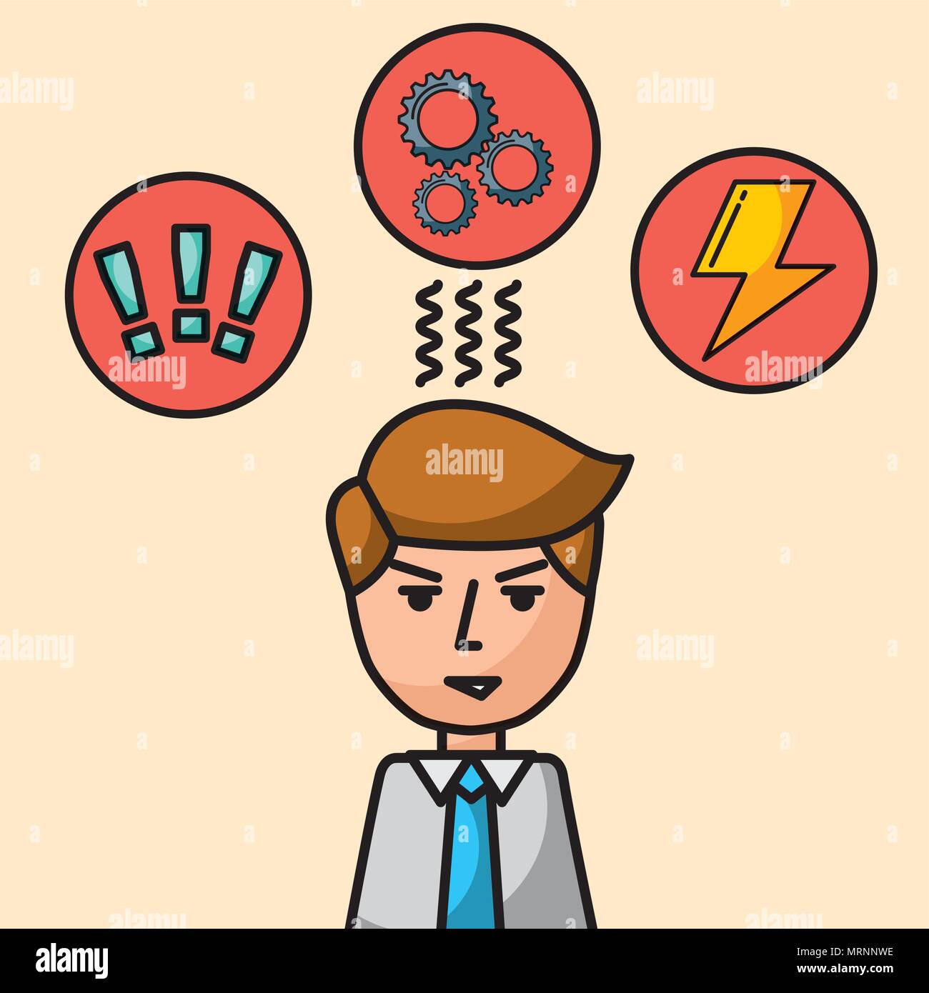 businessman portrait character angry brainstorm work vector ...