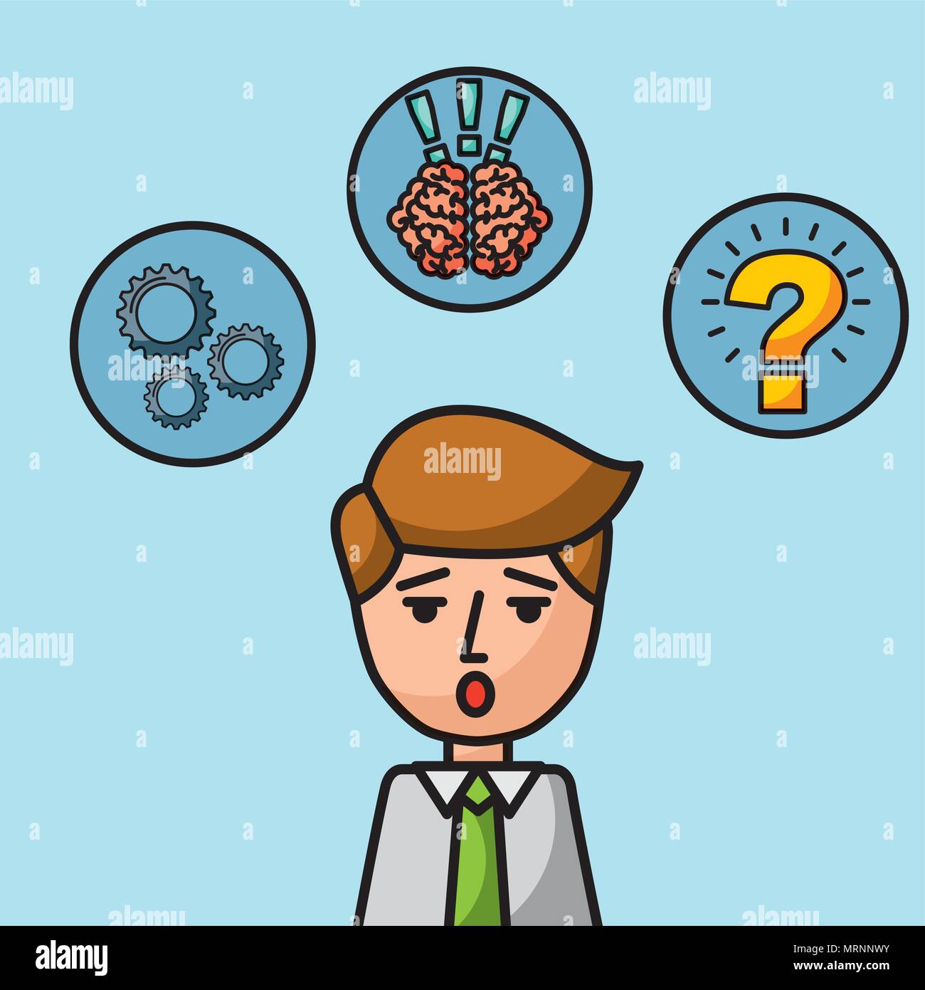 businessman portrait character surprised brain creativity vector ...