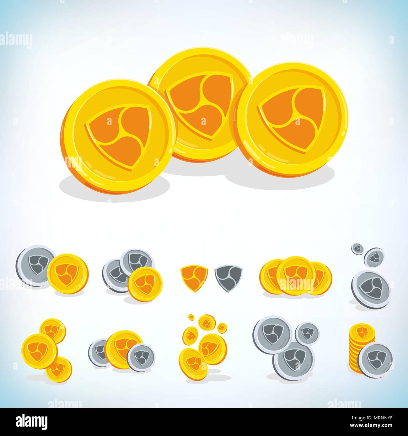 nem. 2D cartoon coin. Digital currency. Cryptocurrency. Golden coins ...