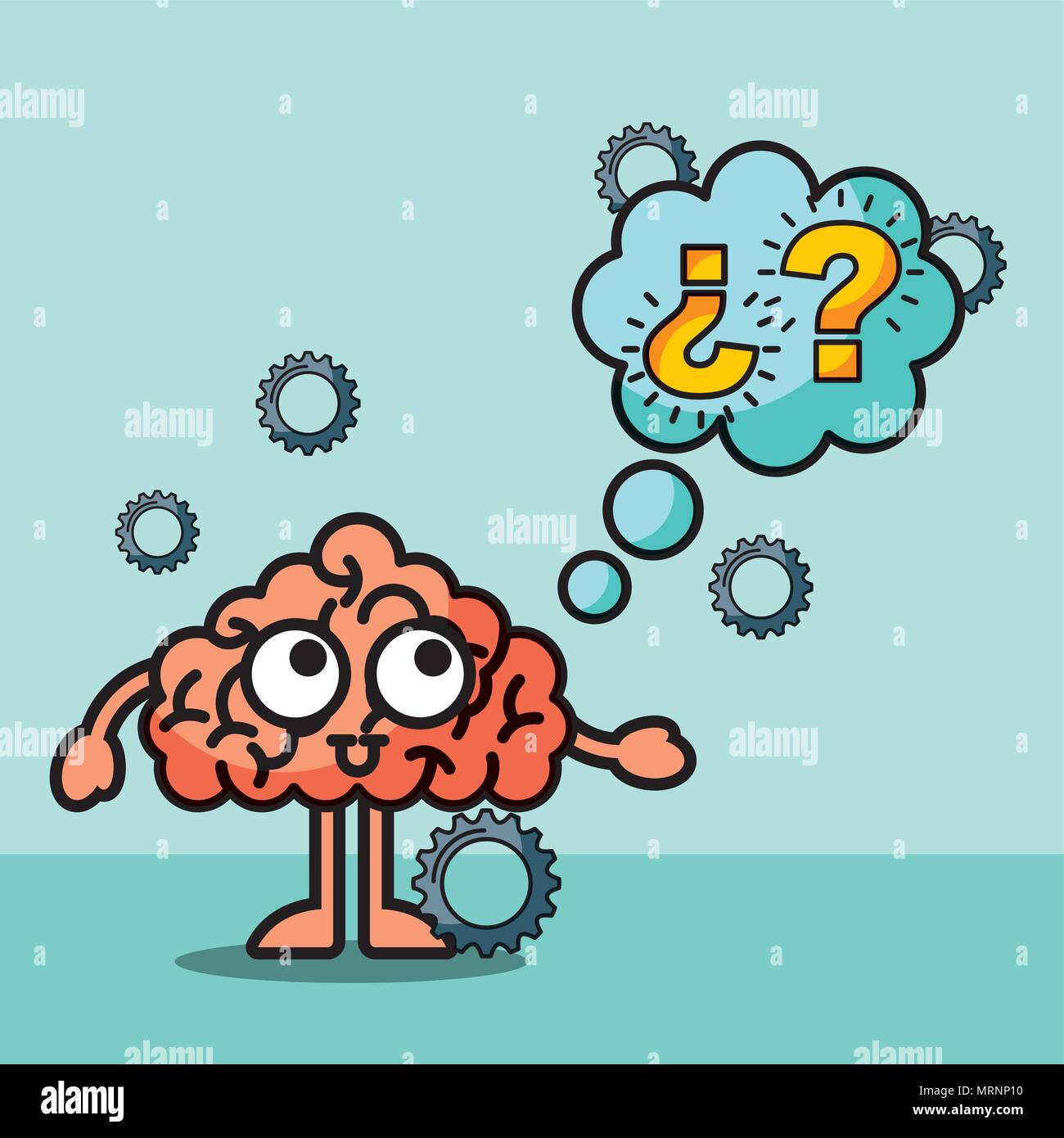 brain cartoon confused questions mak speech bubble vector illustration ...