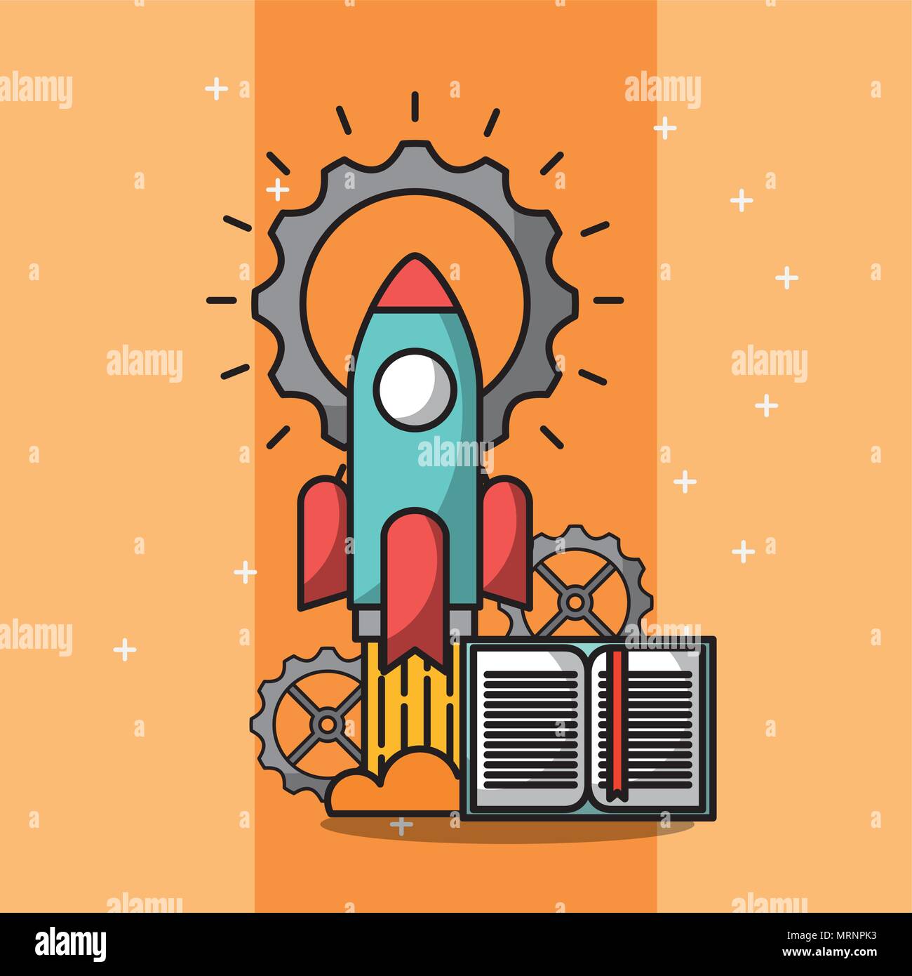 rocket startup book gear creative process vector illustration Stock ...