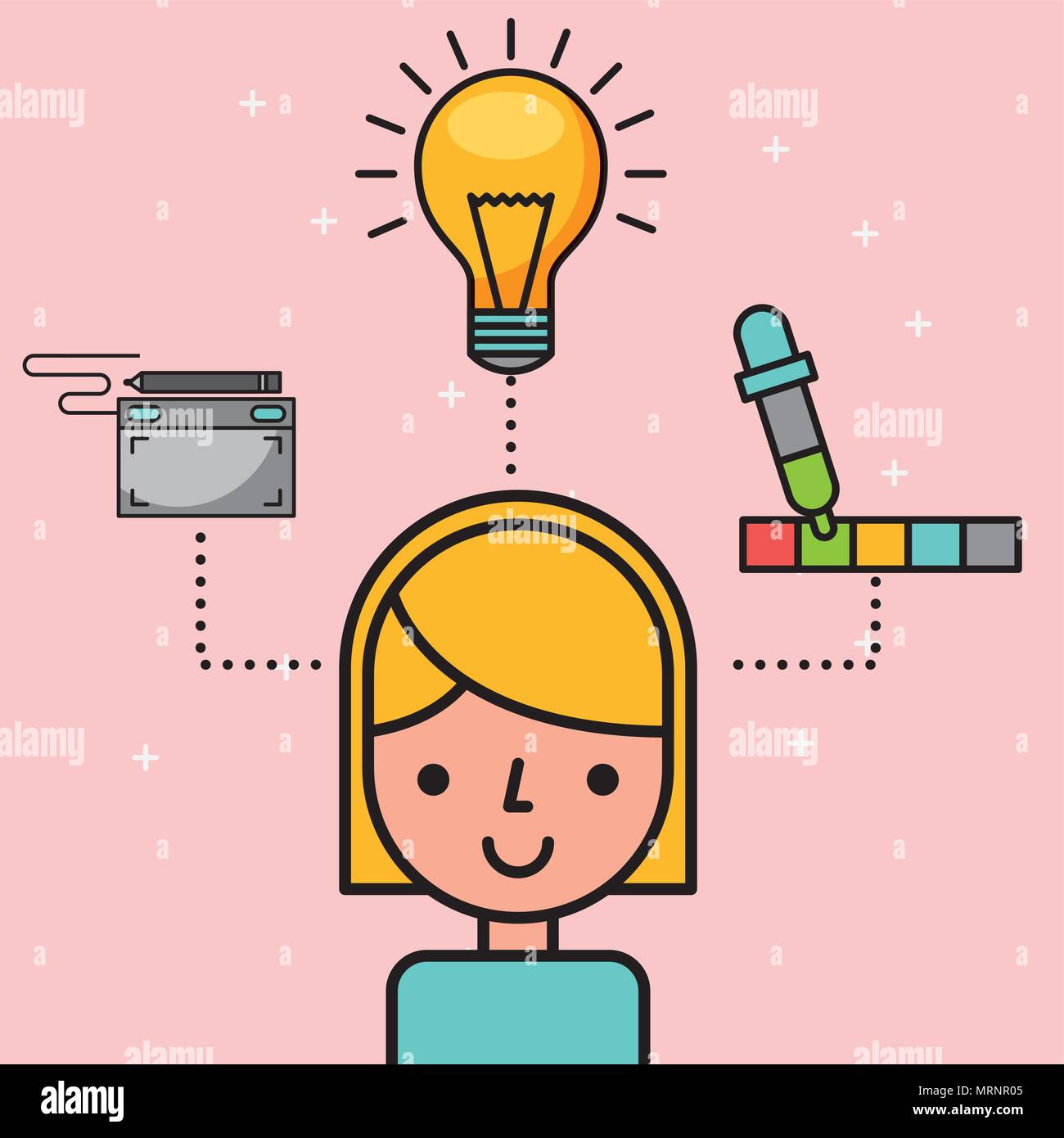 girl character designer graphic tablet idea creative process vector ...