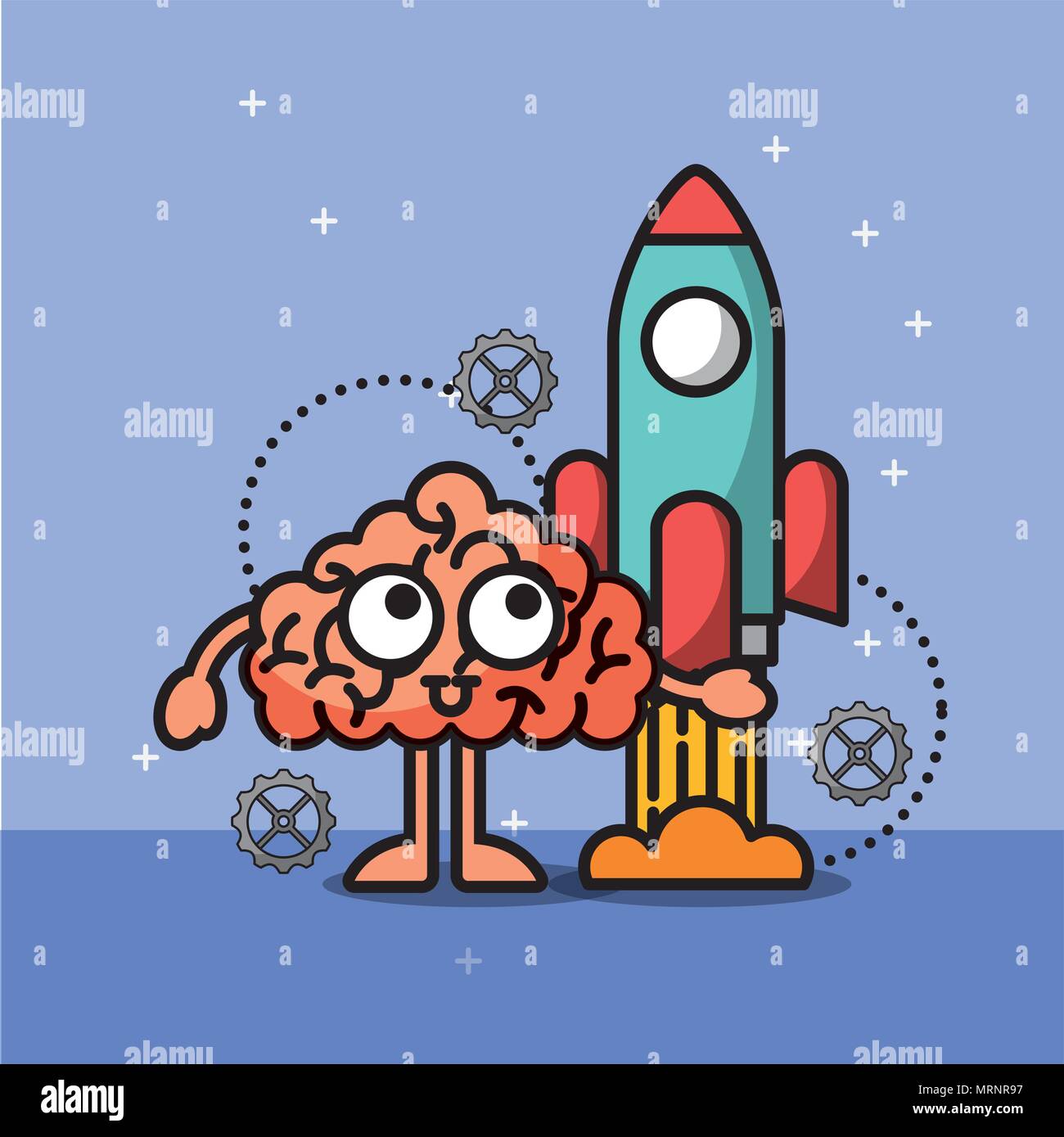 brain cartoon rocket launch creative process vector illustration Stock ...
