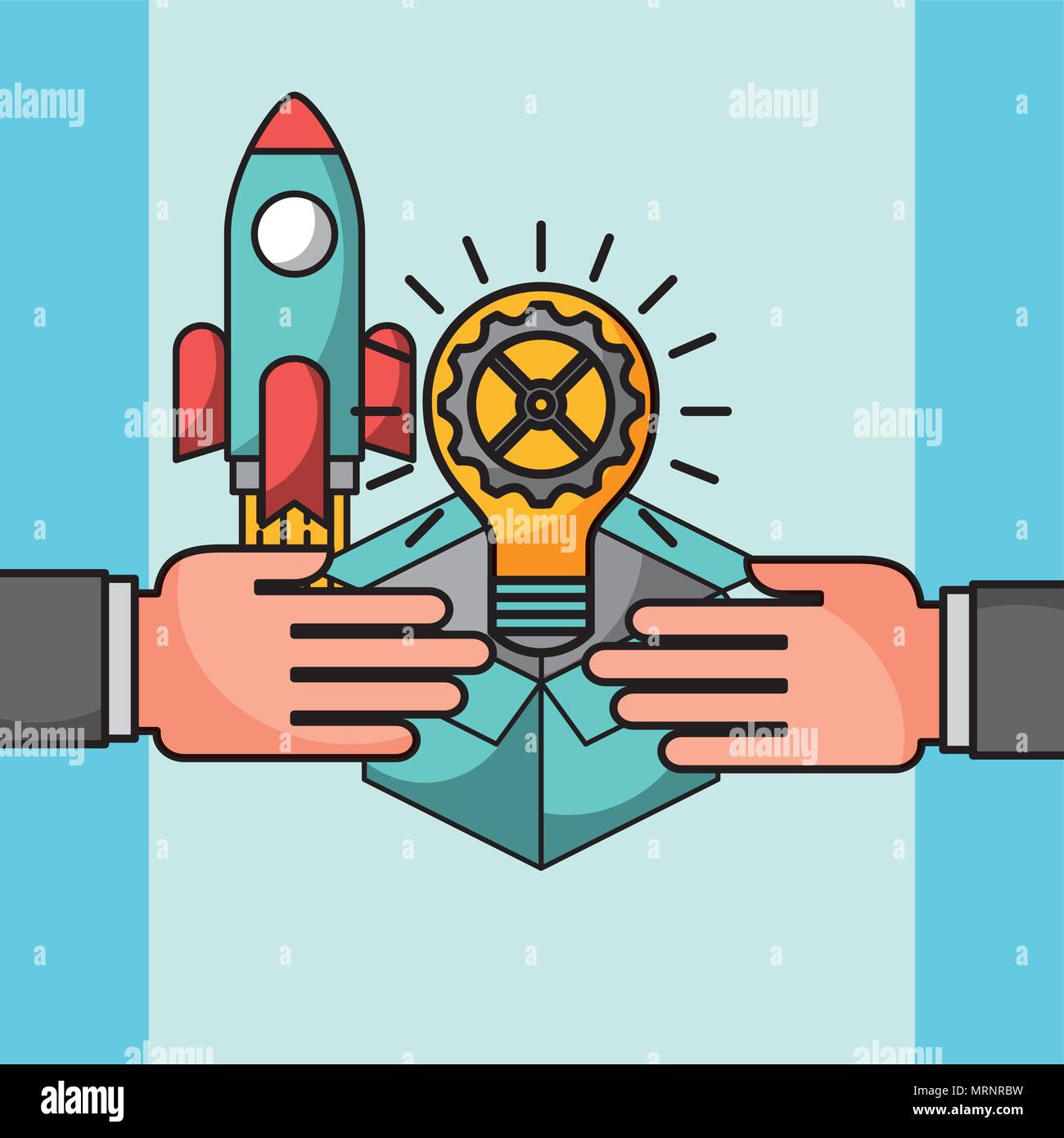 hands bulb idea rocket creative process vector illustration Stock ...