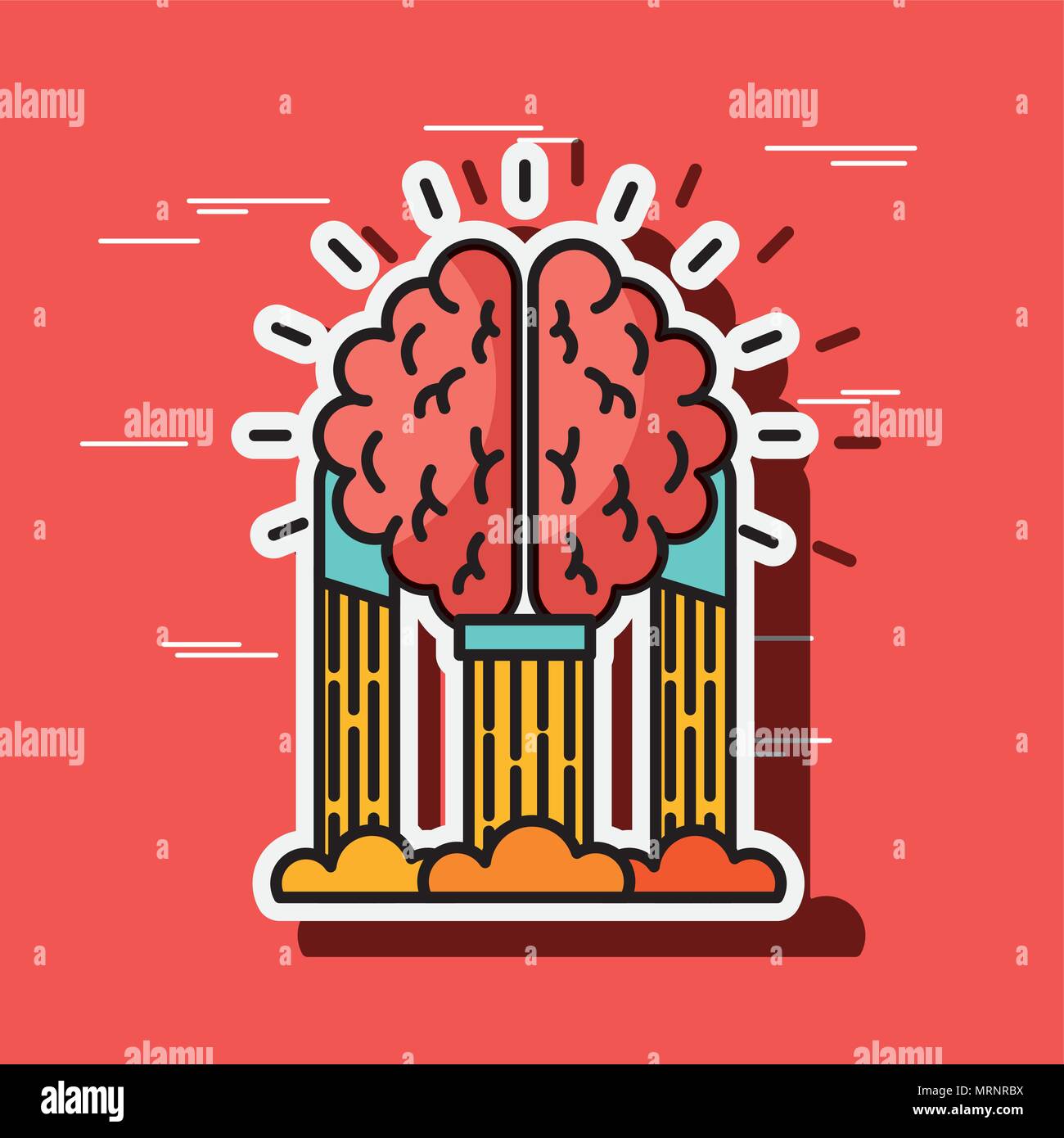 brain rocket launching startup imagination creative process vector ...