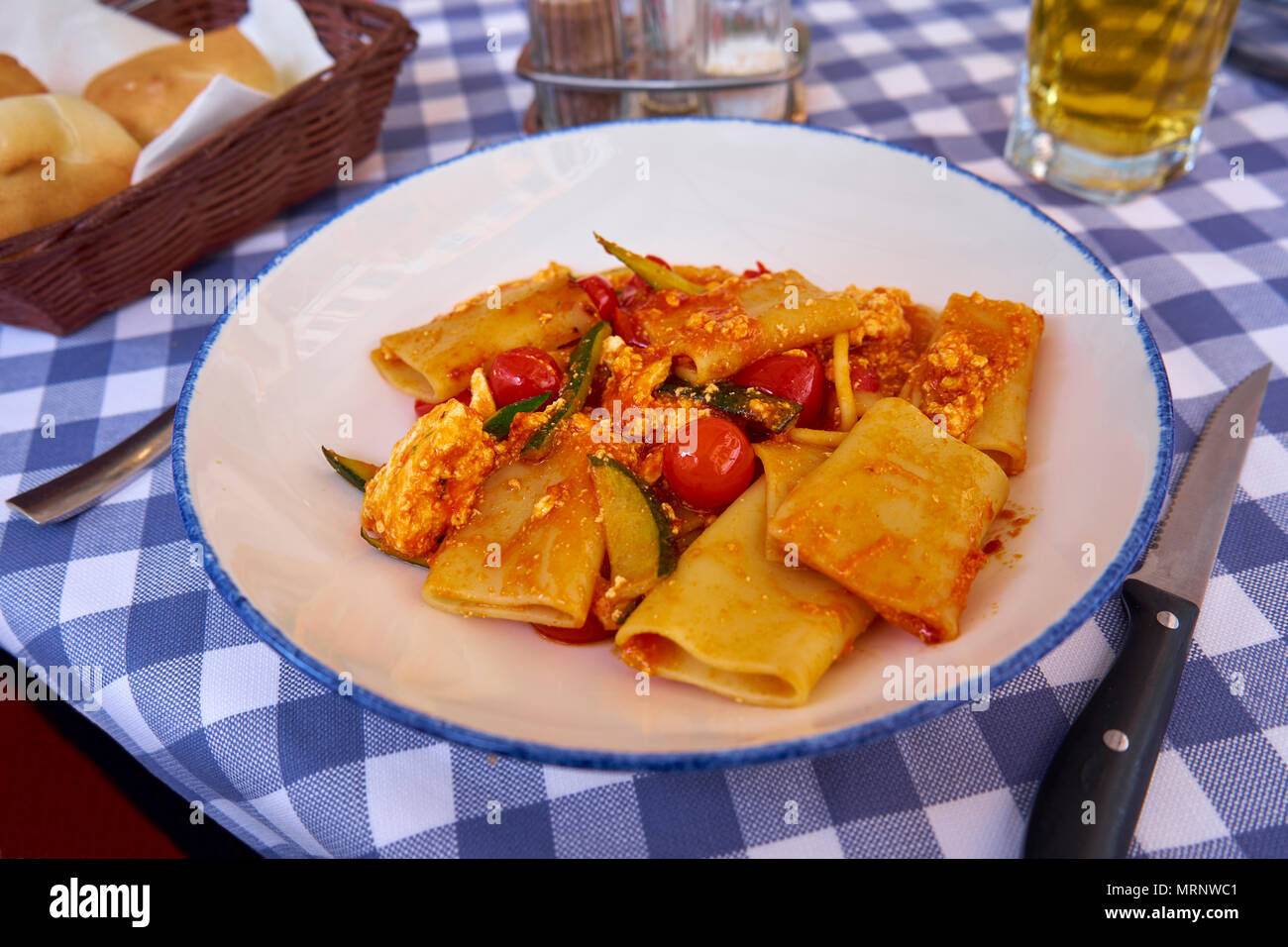Paccheri Pasta With Zucchini Red Cherry Tomatoe and Riccota Cheese ...