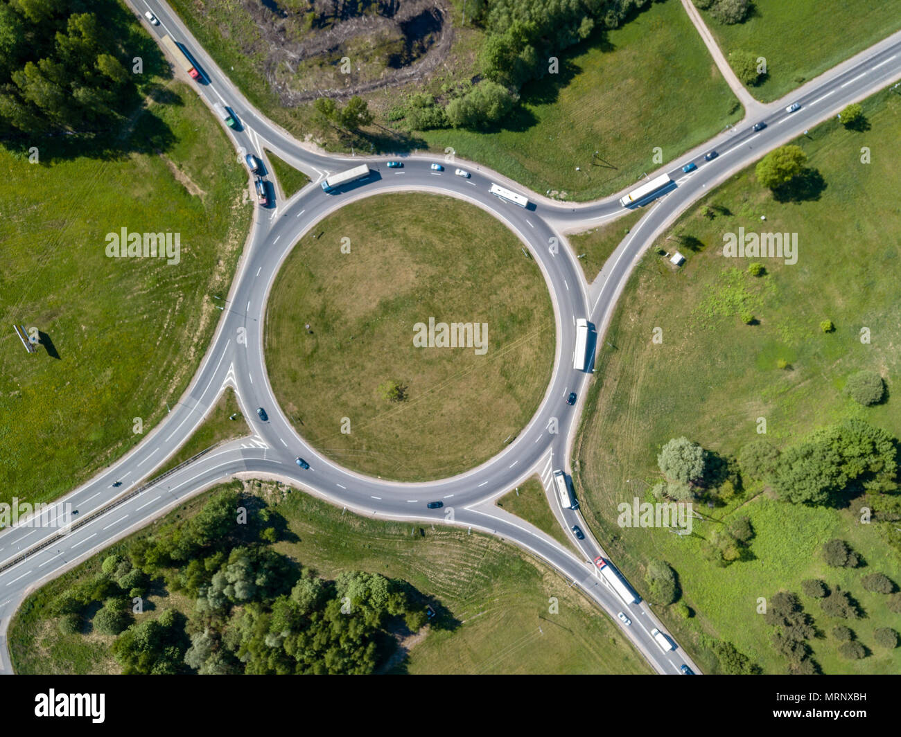 drone image. aerial view of transport roundabout on highway. latvia ...