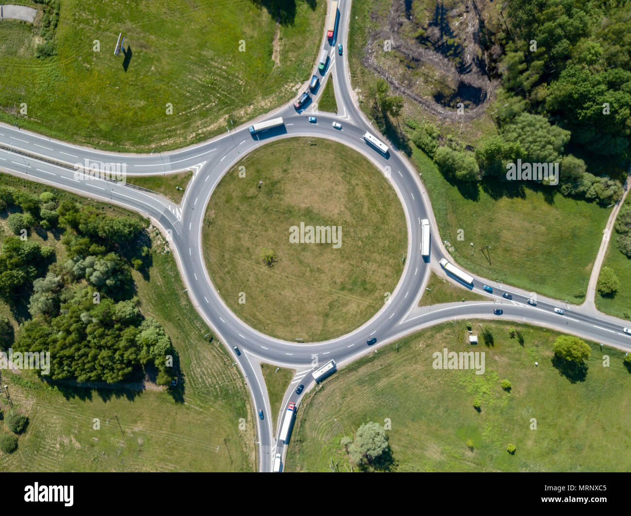 drone image. aerial view of transport roundabout on highway. latvia ...