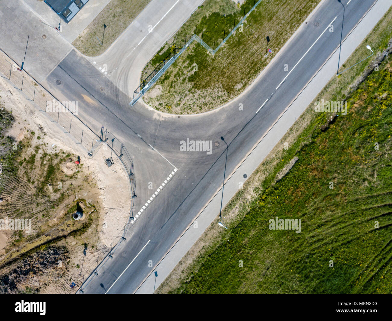 drone image. aerial view of transport roundabout on highway. latvia ...