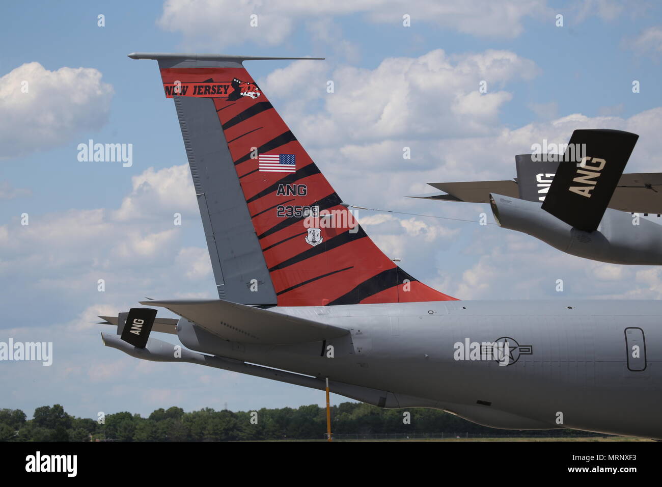 A U.S. Air Force KC-135R Stratotanker from the New Jersey Air National Guard's 108th Wing sits ...