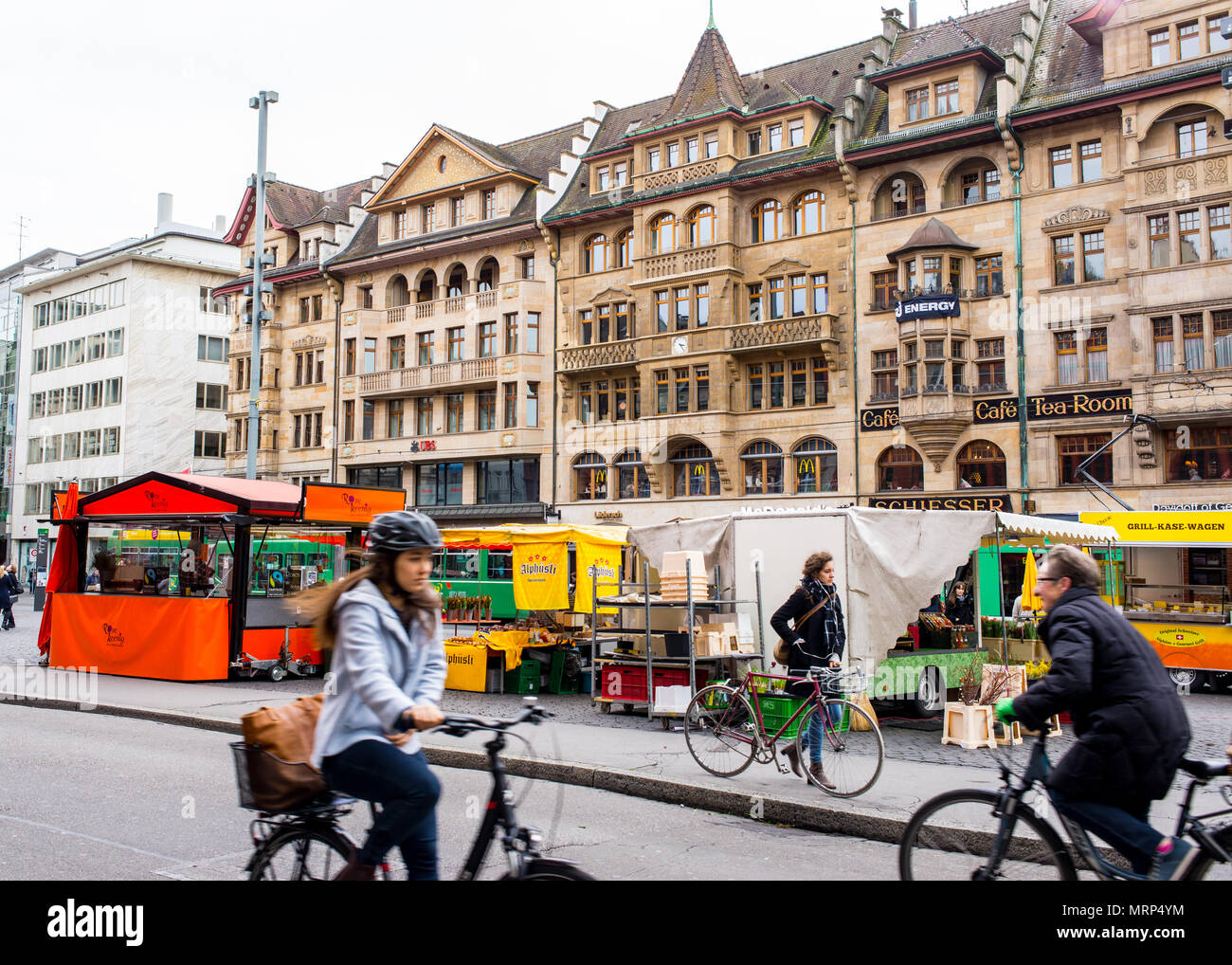 Market Square or Marktplatz, the main town square in Basel with daily ...