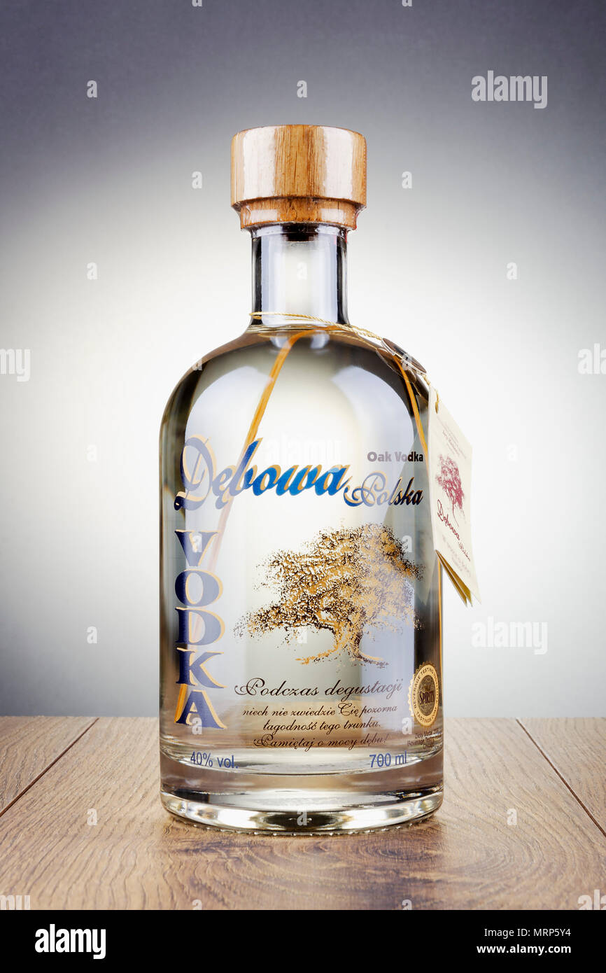Debowa vodka with wooden handle isolated on gradient background Stock ...