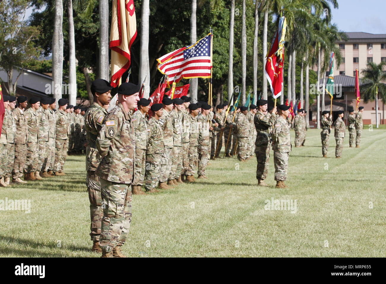 Soldiers of the 8th Theater Sustainment Command stand in formation ...