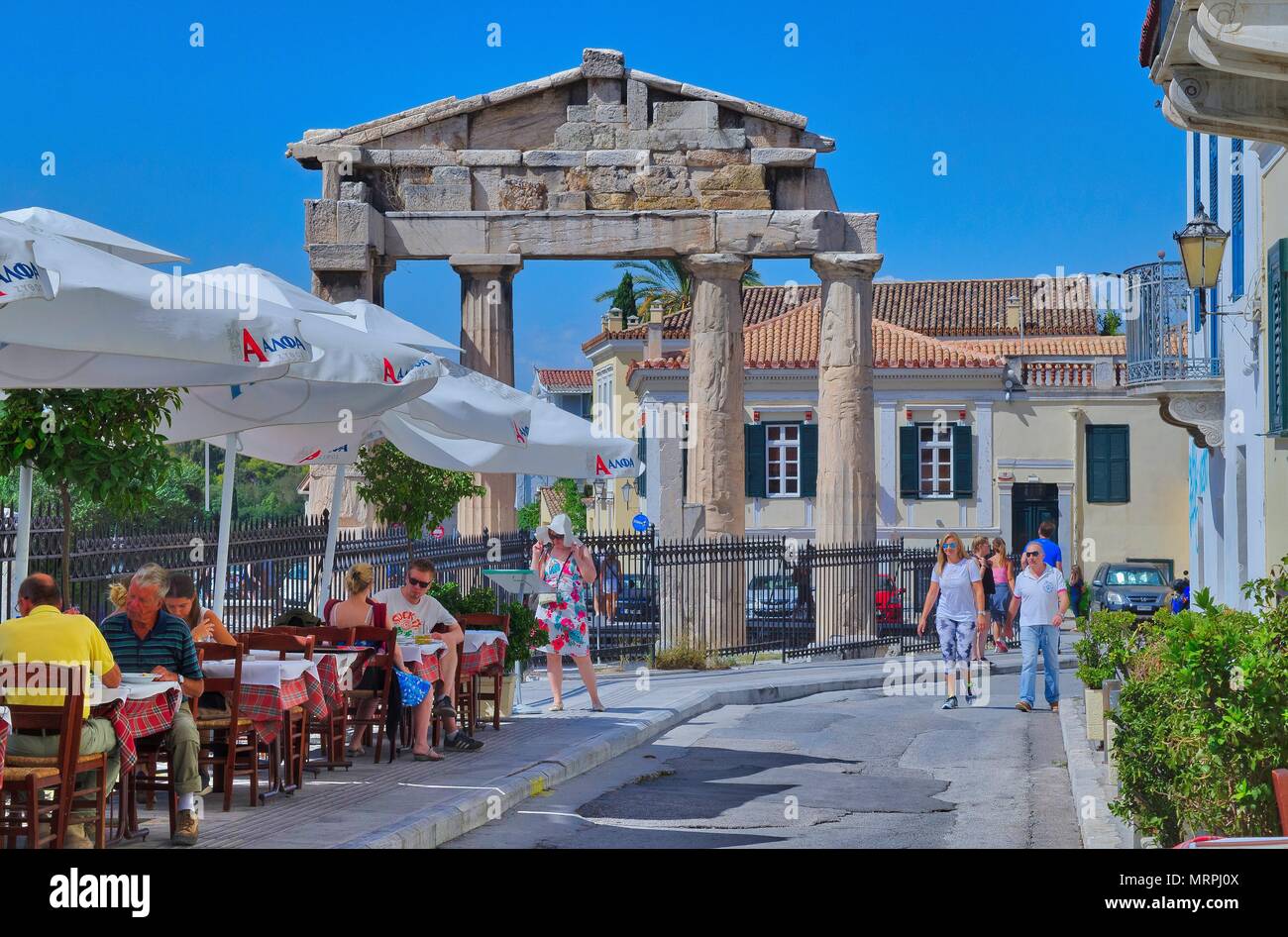historical square Athens greece people dring coffee Stock Photo - Alamy