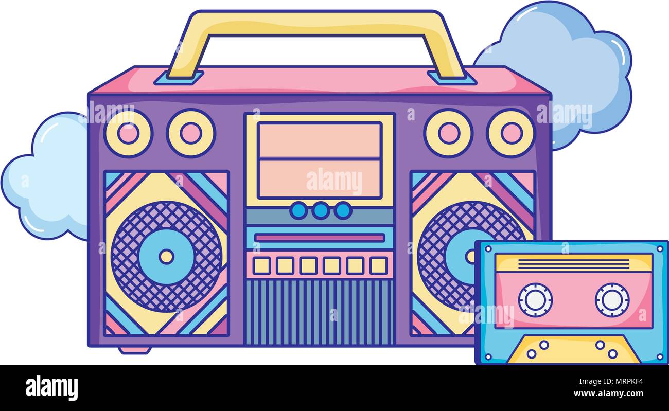 retro radio technology with cassette and clouds Stock Vector Image ...