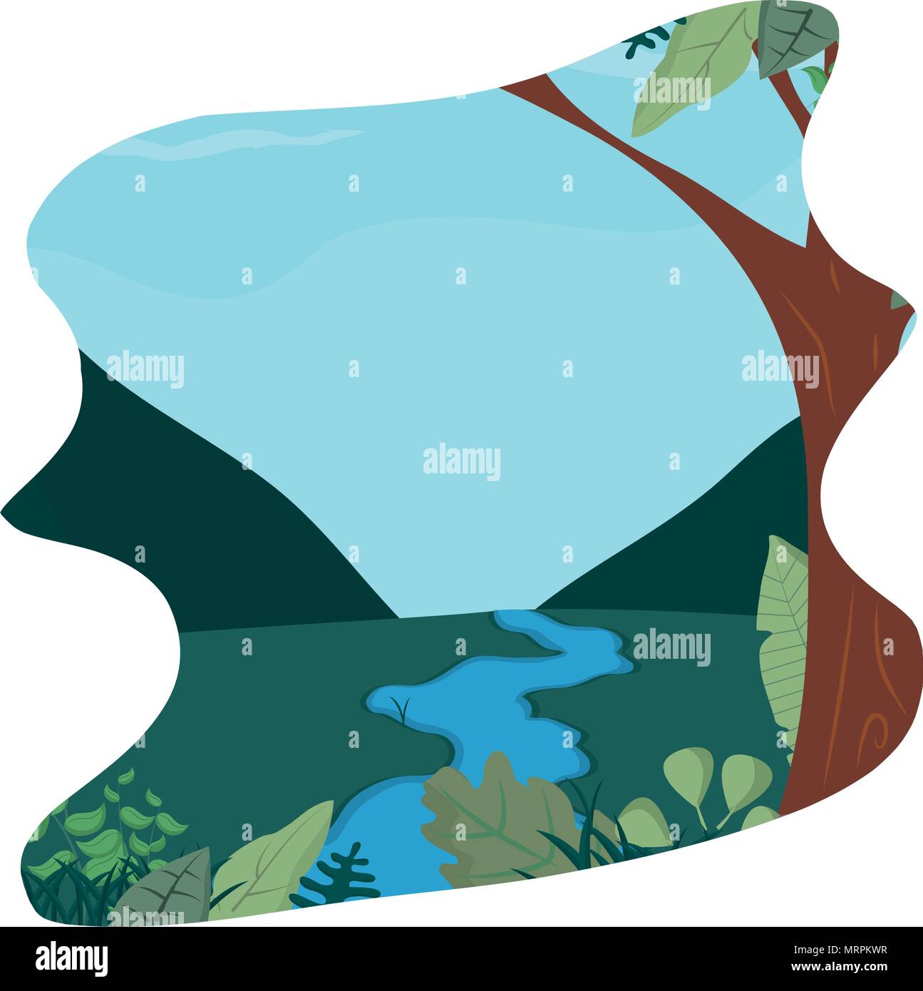 nature trees with leaves and cute river landscape Stock Vector Image ...