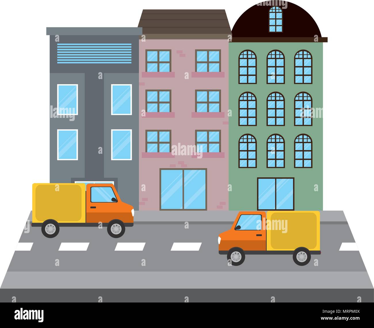 city building and trucks transport in the street Stock Vector Image ...