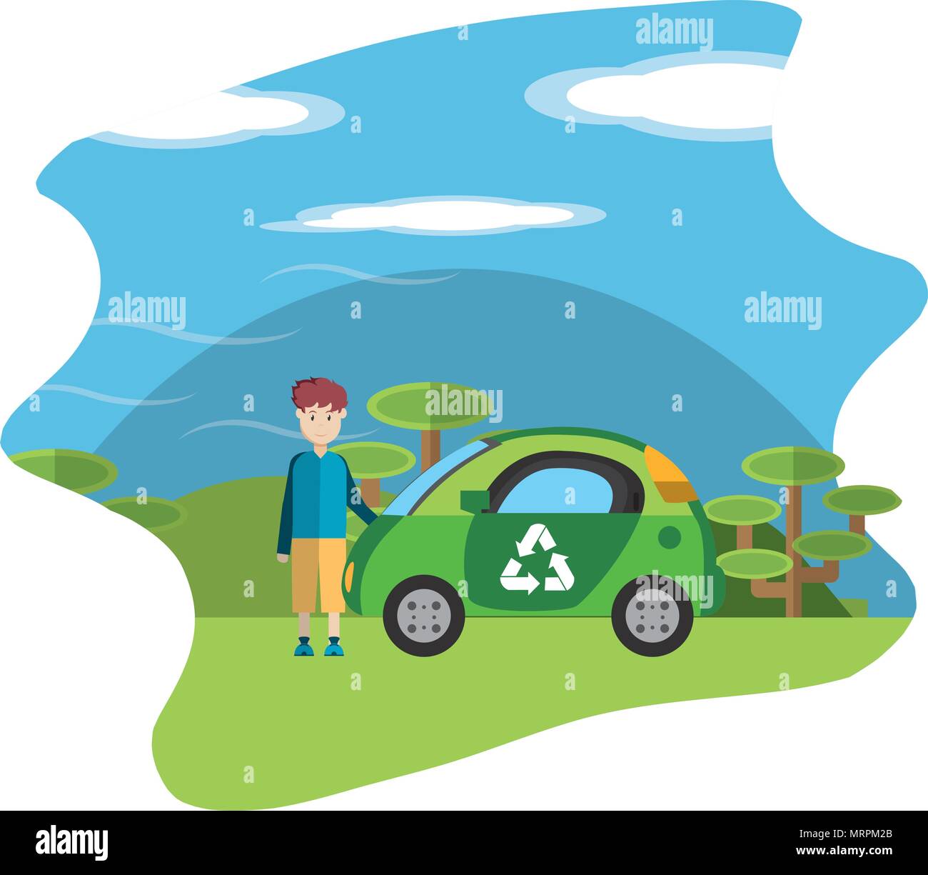 man with ecology car in the nature landscape Stock Vector Image & Art ...