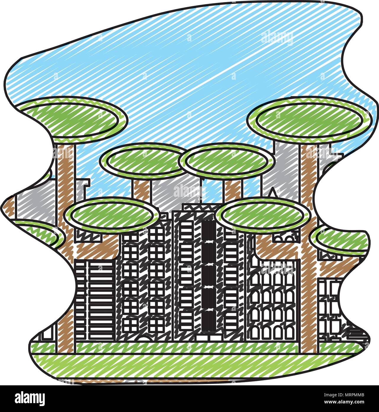 doodle building city landscape with nature trees Stock Vector Image ...