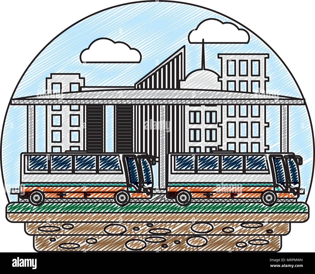 doodle side buses transport and city station Stock Vector Image & Art ...