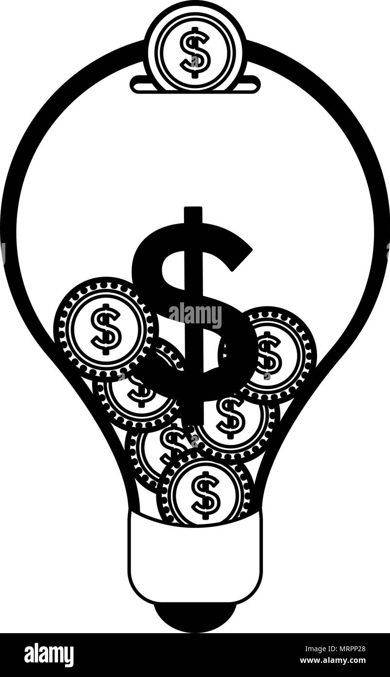 Light bulb with coins inside in black and white Stock Vector Image ...