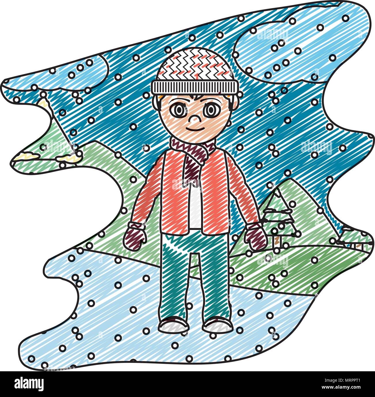 doodle boy with winter clothes and snowing weather Stock Vector Image ...