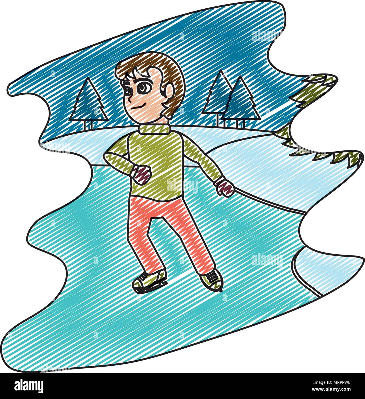 doodle boy with ice skates in the winter weather Stock Vector Image ...