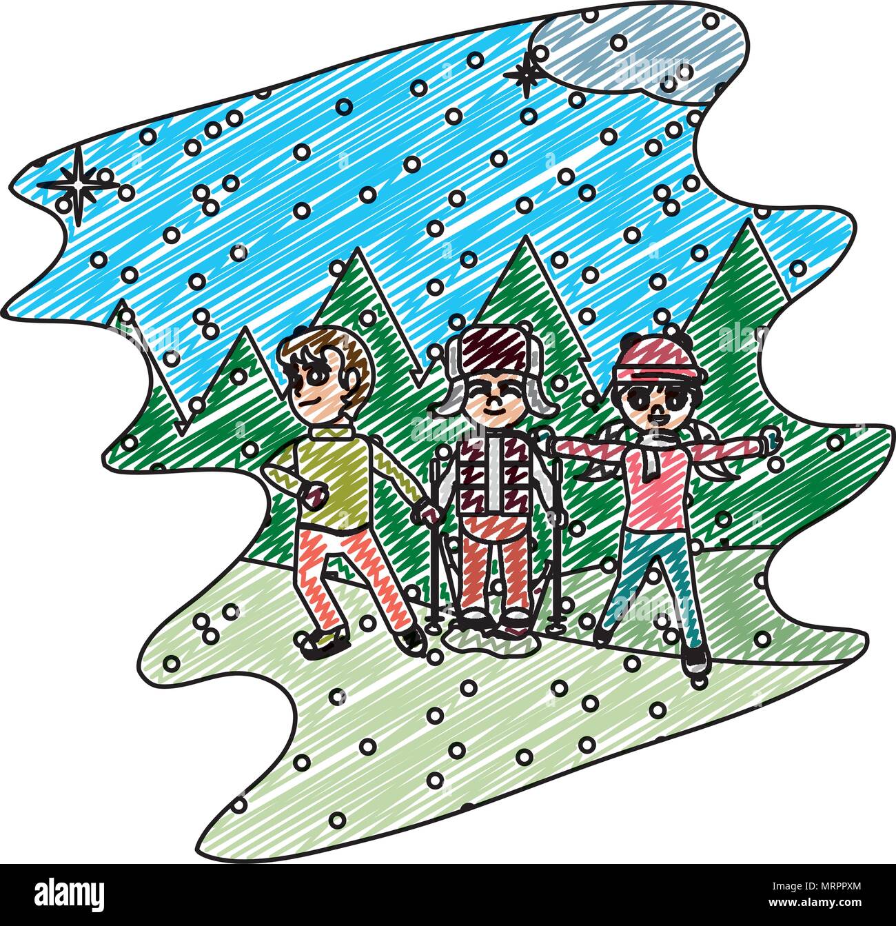 doodle children play in the snowing and winter weather Stock Vector ...