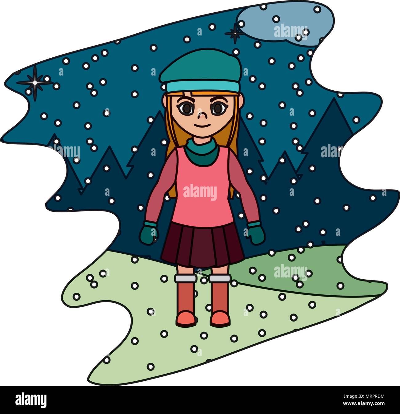color girl with winter clothes and snowing weather Stock Vector Image ...