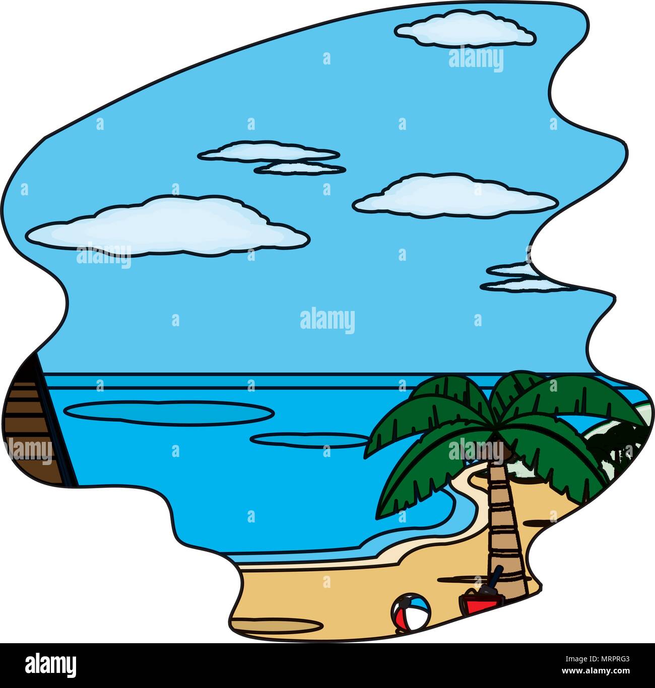 color palm tree with sand bucket in the island landscape Stock Vector ...