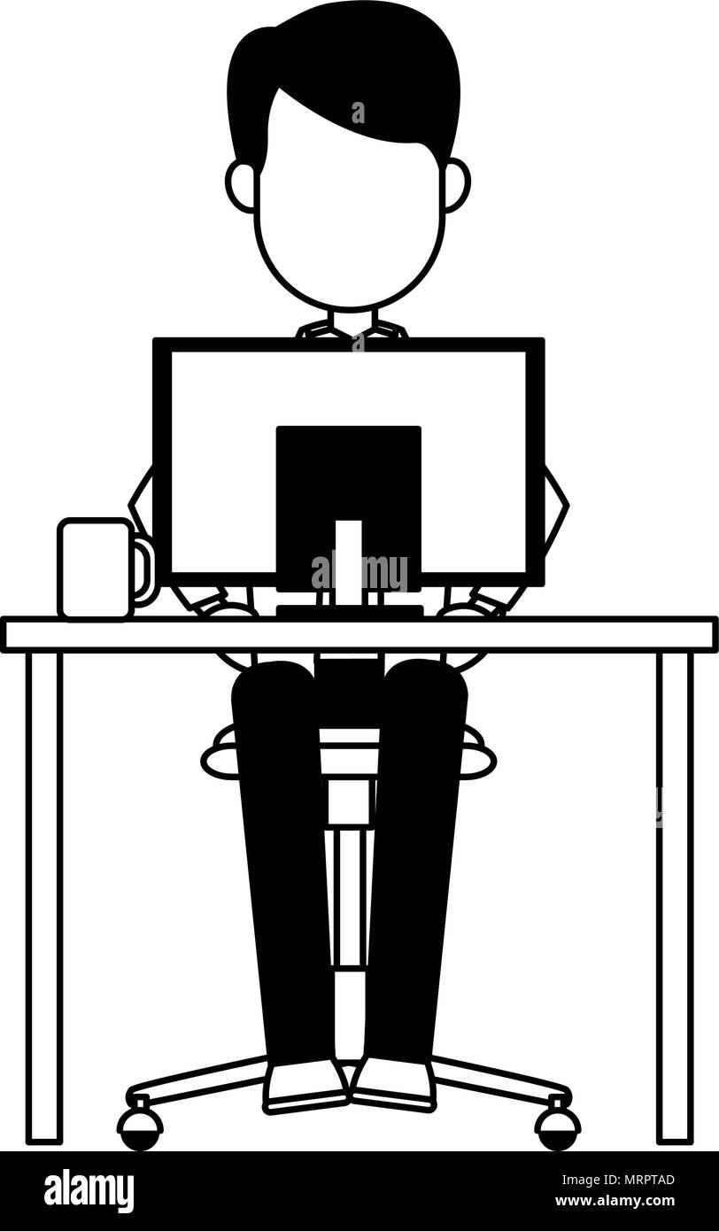 Man working in computer in black and white Stock Vector Image & Art - Alamy