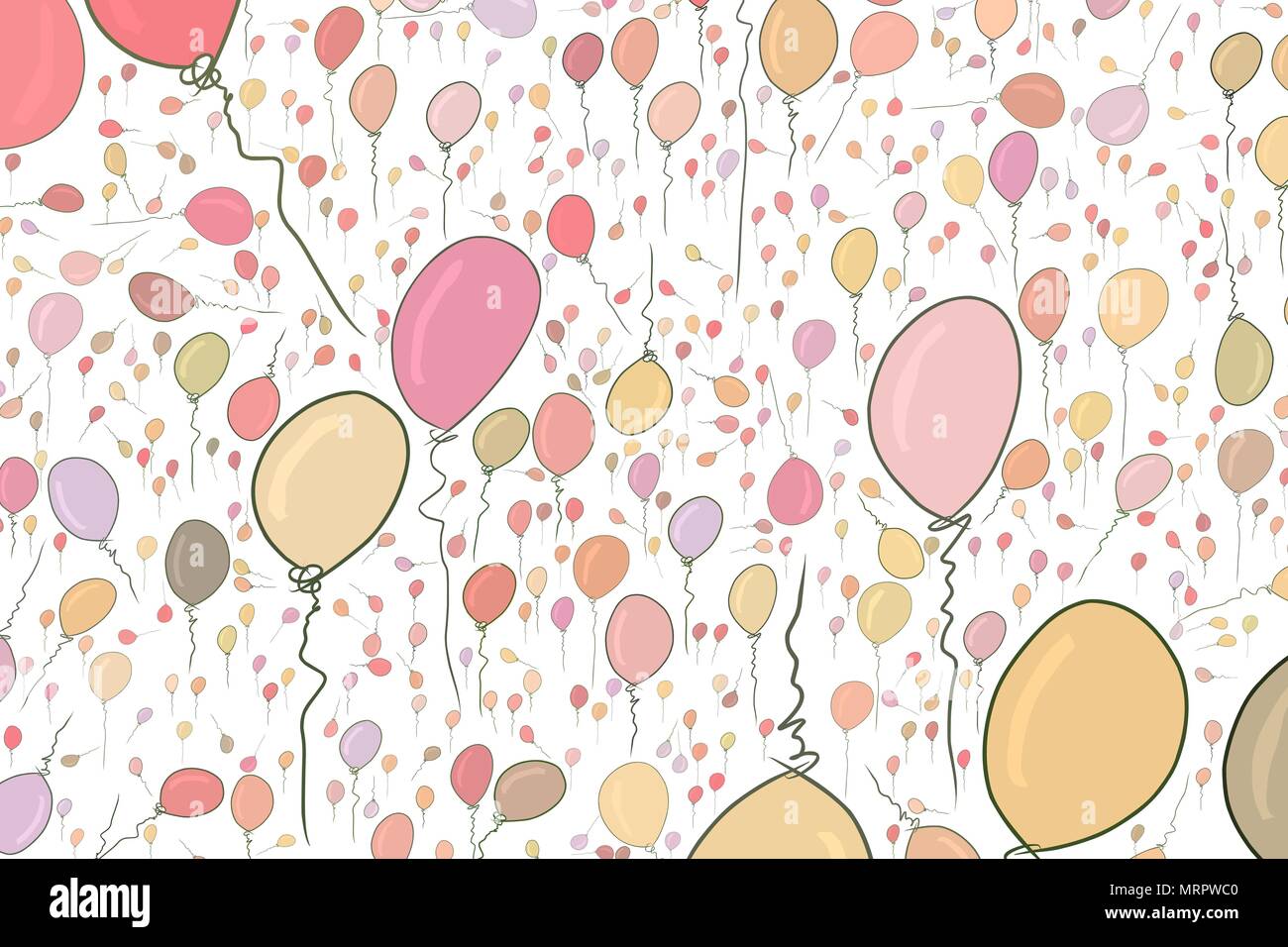 Decorative hand drawn flying balloons art illustrations. Good for ...