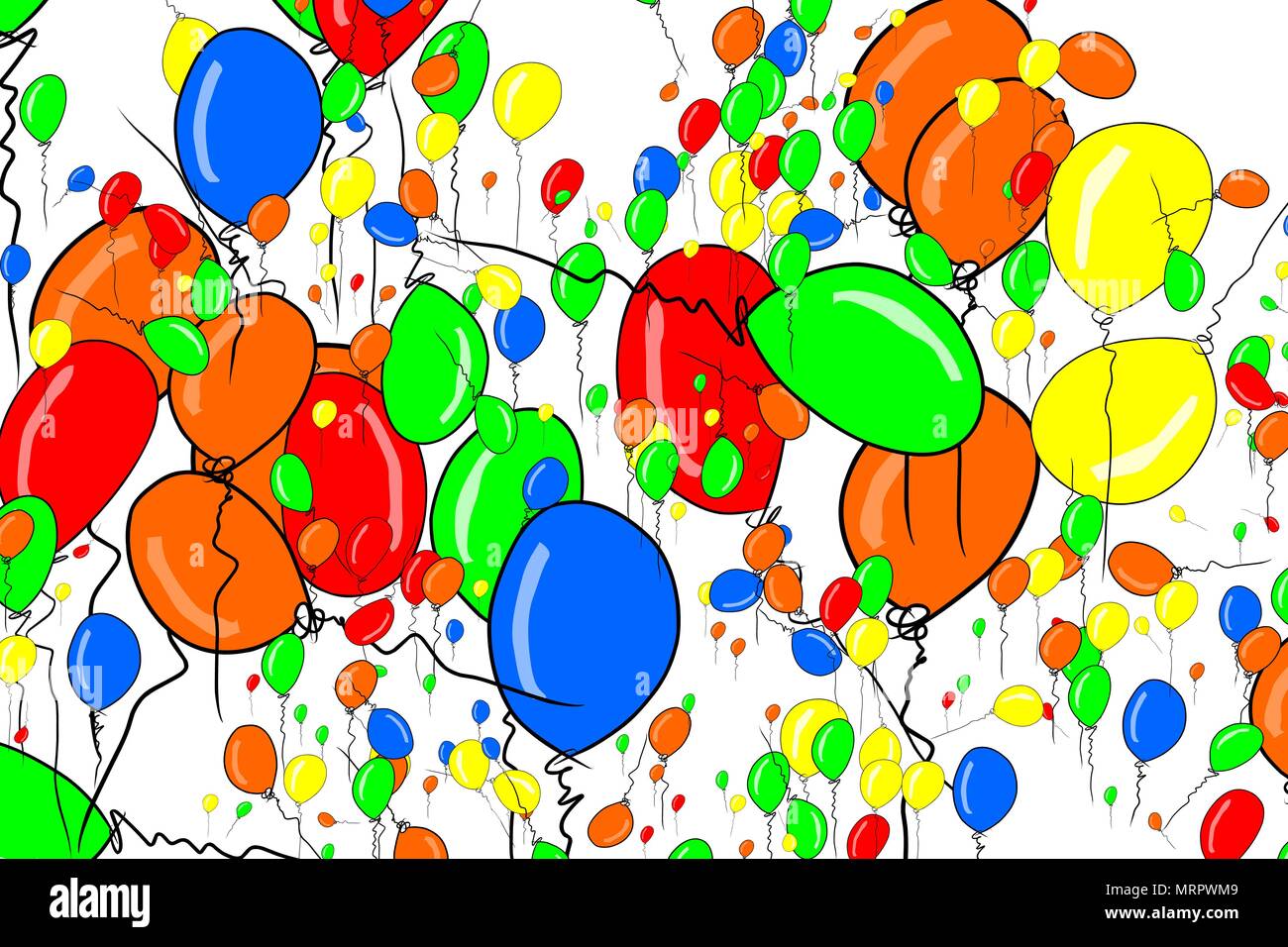 Decorative hand drawn flying balloons art illustrations. Good for ...