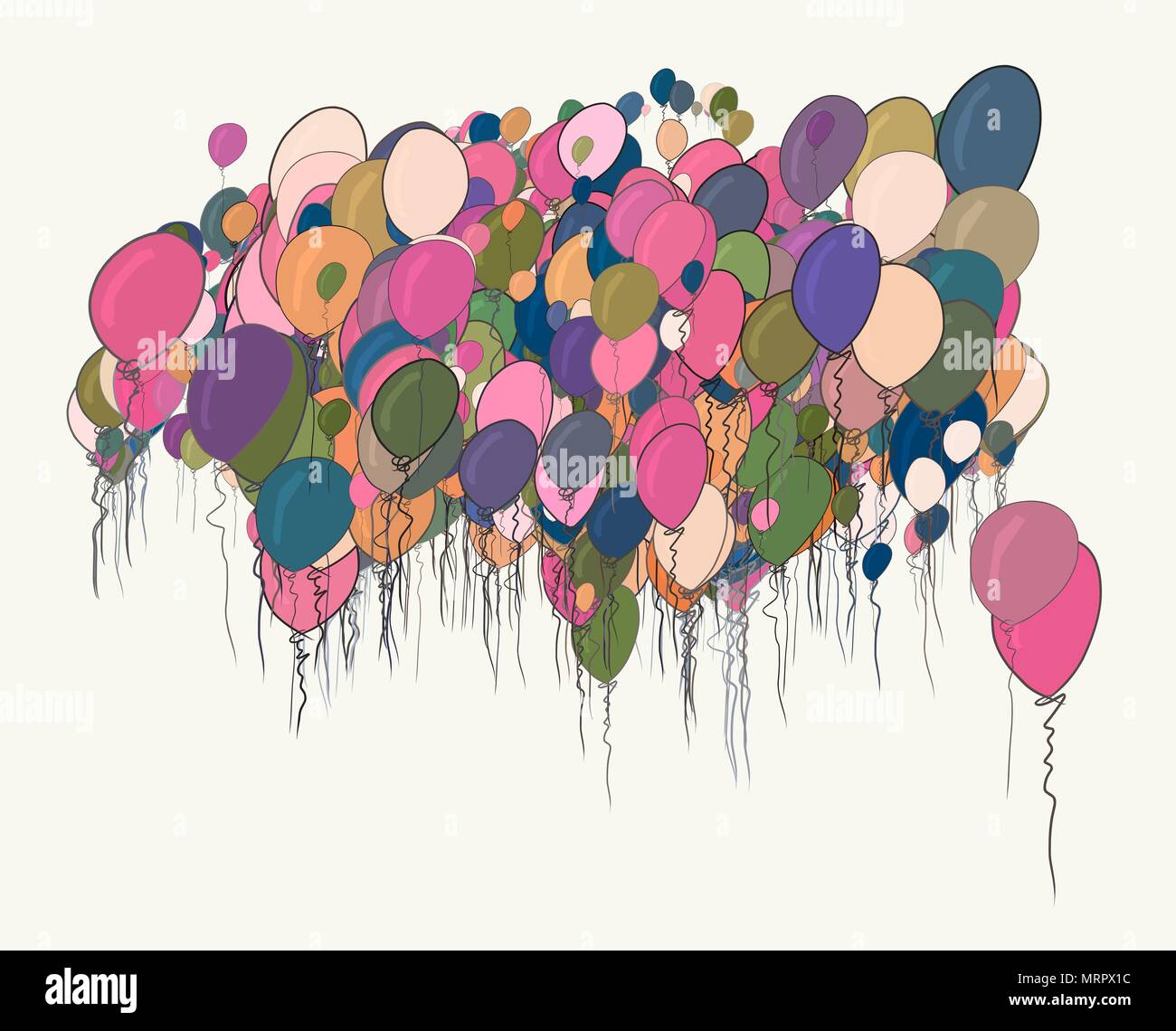 Decorative hand drawn flying balloons art illustrations. Good for ...