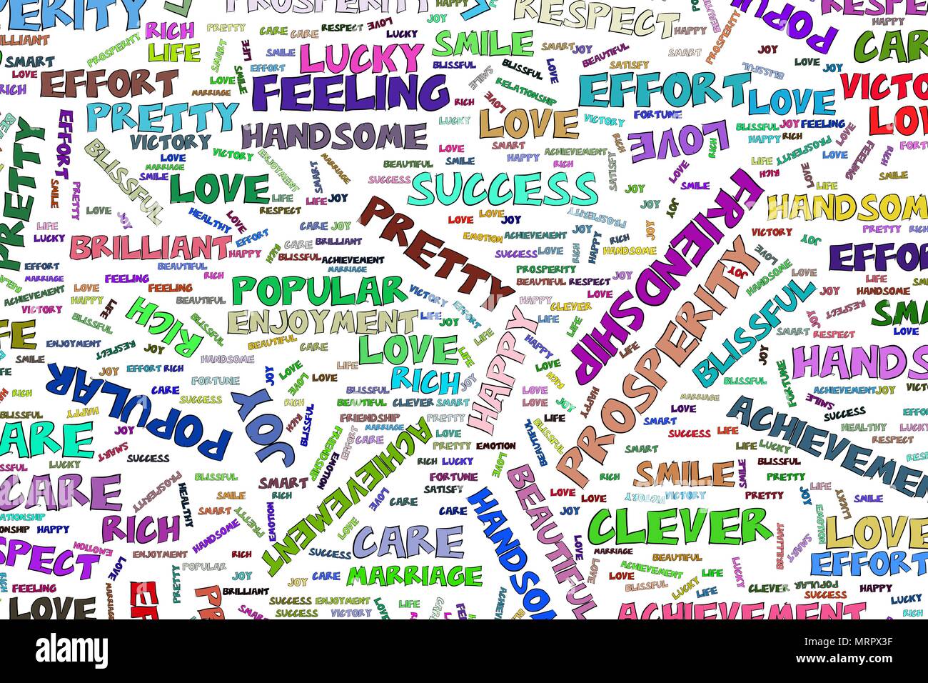 Illustrations of positive emotion word cloud. Good for web page ...