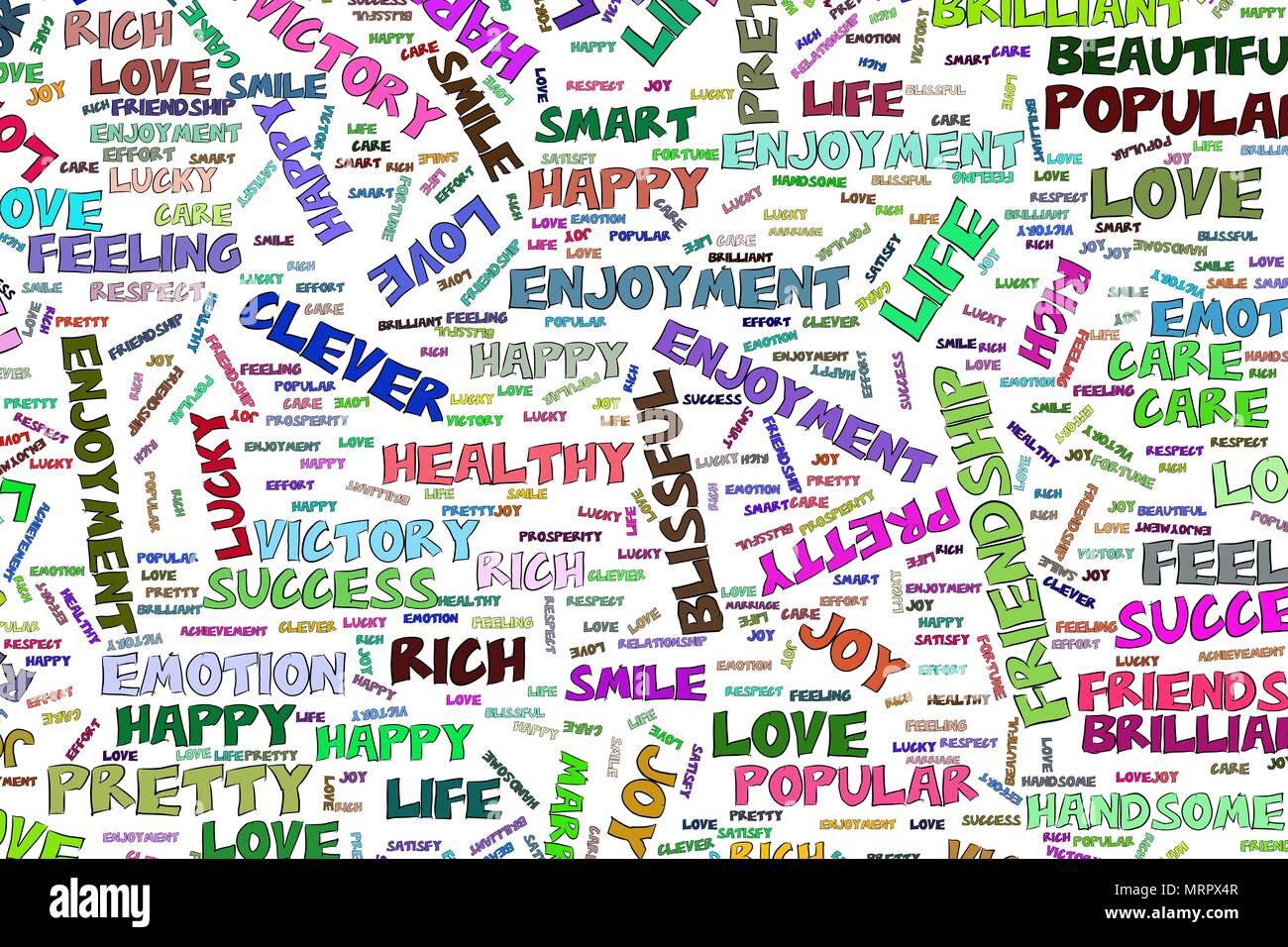 The positive emotion word cloud illustrations background abstract, hand ...