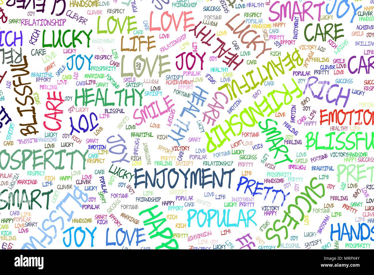 Decorative hand drawn positive emotion word cloud illustrations. Good ...