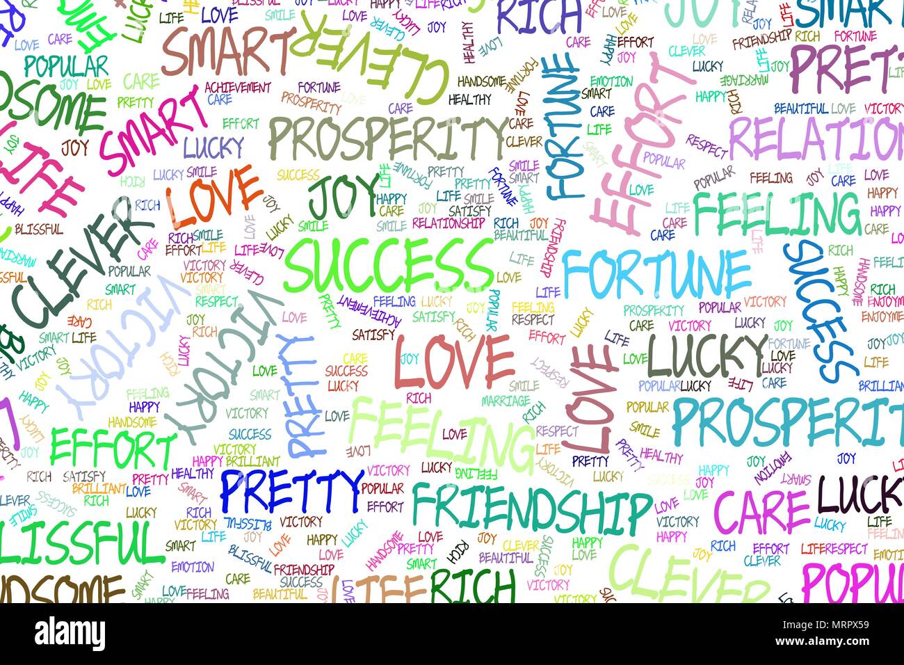 Decorative hand drawn positive emotion word cloud illustrations. Good ...